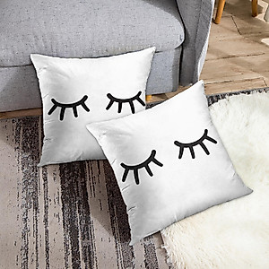 Emvency Throw Pillow Covers Decorative Black Lash Eyes Closed Lases Hand Drawn White Close Cartoon Eyelash Wink Eyelid Girl 16x16 Inch Sofa Durable Cushion Pillowcase Square Two Sides Print