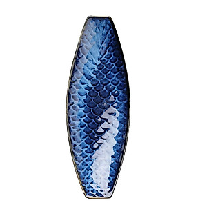 Cabilock Japanese Decor Fish Platter Food Trays Japanese Sashimi Plate Ceramic Boat Shape Plate Cold Dish Dessert Serving Platter Decorative for Home Restaurant Kitchen 14 Inch Vintage Decor