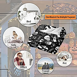 Black Halloween Blanket Witchy Blanket Hallloween Throw Blanket Pumpkin Skull bat Ghost Blanket Hallloween Gifts Soft Fuzzy Fleece Blanket for Sofa Bed Couch Chair Dorm 60"X50"