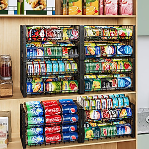 JKsmart 4-Tier Stackable Can Rack Organizer for Pantry, Adjustable Can Dispenser Holds Up to 62 Cans, Can Storage Holder for Various Ounces of Canned Food Soda Drinks, Black