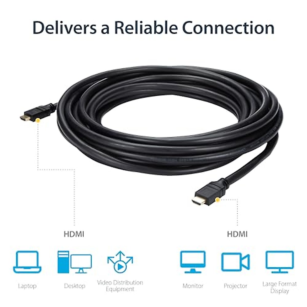 StarTech.com 35ft Plenum Rated HDMI Cable, 4K High Speed Long HDMI Cord w/ Ethernet, 4K30 UHD, 10.2 Gbps, HDCP 1.4, In Wall Plenum HDMI 1.4 Display Cable, HDMI to HDMI Computer to TV Cable (HDPMM35)
