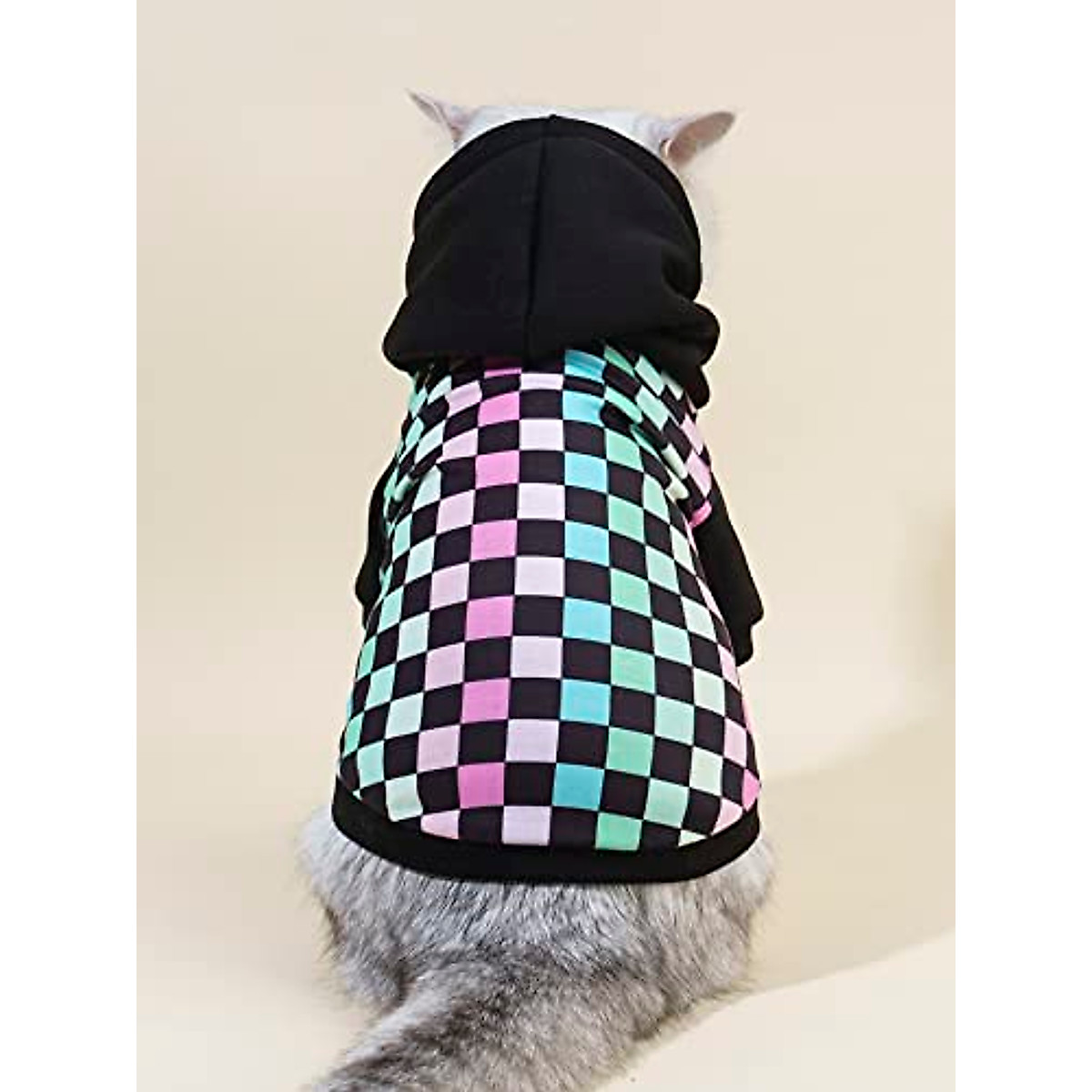 QWINEE Dog Hoodie Pet Clothes Checkered Cold Weather Clothes Winter Sweatshirt for Cat Puppy Small Medium Dogs Kitten Multicolor L
