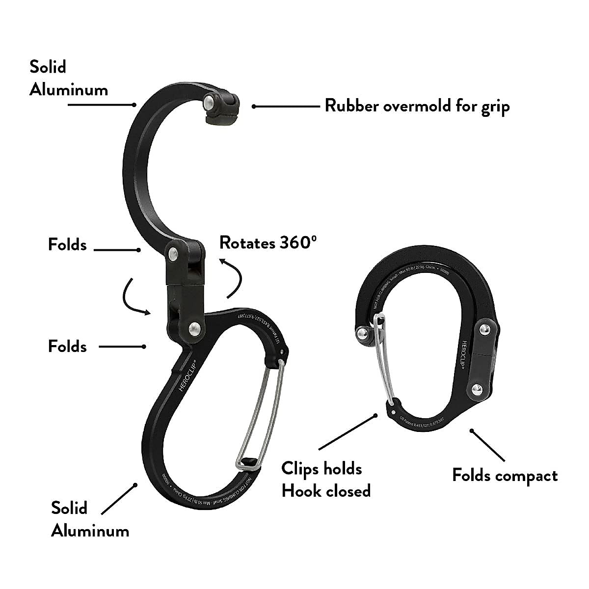 GEAR AID HEROCLIP Carabiner Clip and Hook (Small) for Purse, Stroller, and Backpack, Gold & Black