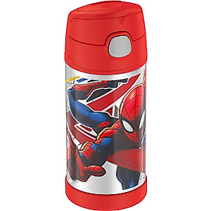 THERMOS FUNTAINER 12 Ounce Stainless Steel Vacuum Insulated Kids Straw Bottle, Spiderman