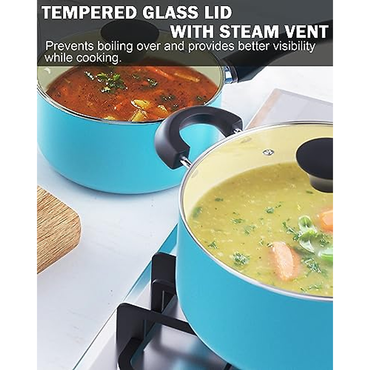 Cook N Home 10-Piece Ceramic Nonstick Cookware Set - Pots, Pans, Dutch Oven, Saucepans, Frying Pans and Lids - Turquoise