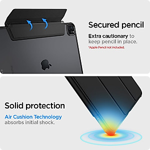 Spigen Ultra Hybrid Pro Designed for iPad Pro 12.9 inch Case M2 6th Generation (2022) / 5th Generation (2021) with Clear Transparent Back and Pencil Holder - Black