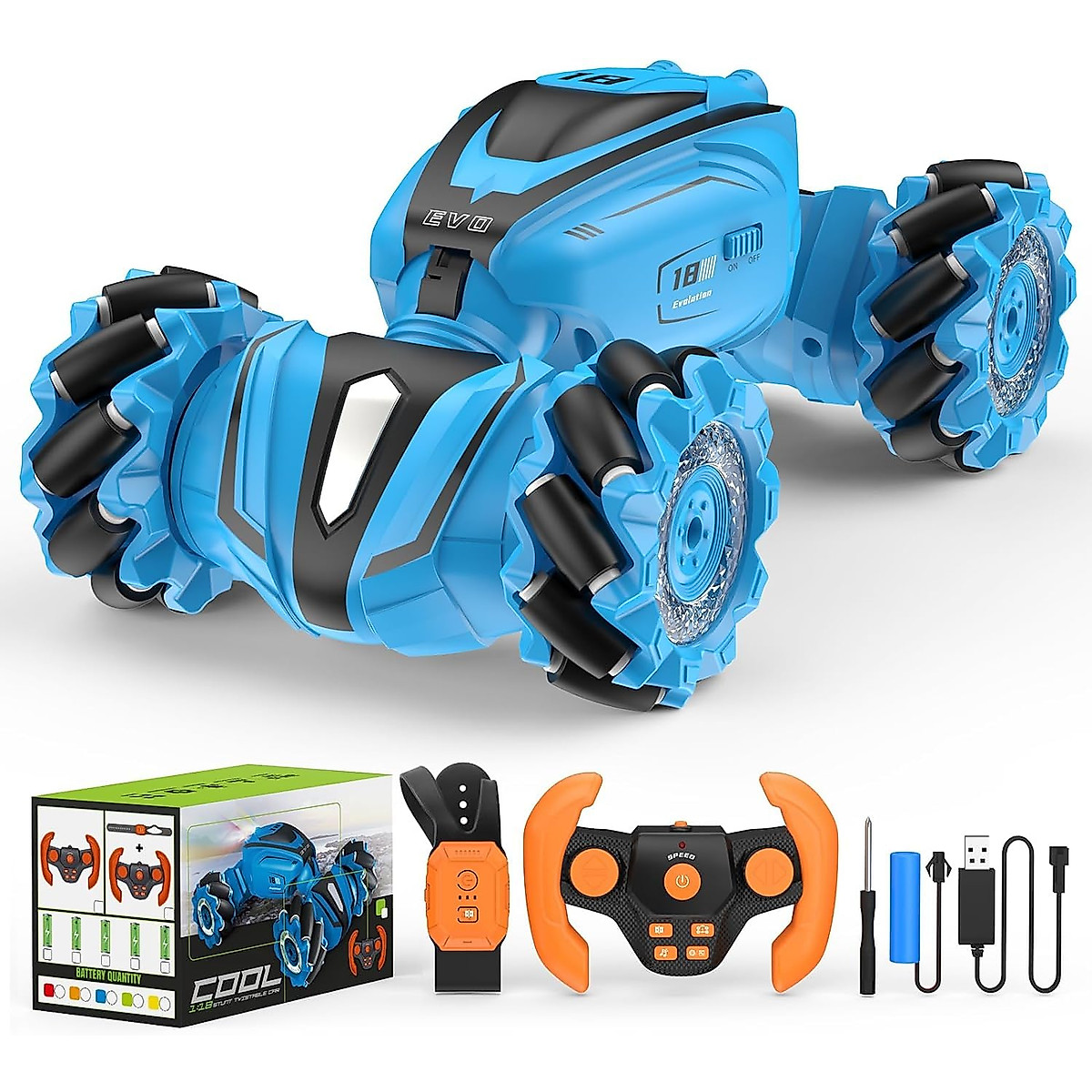 AONGAN Remote Control Car for Boys, High-Speed Stunt RC Cars with 360° Flips and Drifts, Gesture Control, 2.4Ghz Rechargeable RC Car - Perfect Christmas Birthday Gift for Kids Age 6+ Years Old (Blue)
