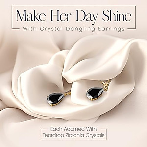 Crystalline Azuria Teardrops Wedding Dangle Earrings with Black Zirconia Crystals 18K Gold Plated for Women