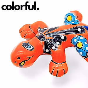 Colorful Ceramic Lizard - Talavera Pottery Mexican Garden Home Decor Creatures Salamander Dragonfly Animals Reptiles Hand-Painted Gecko Wall Art - Made in Mexico - Lagartija