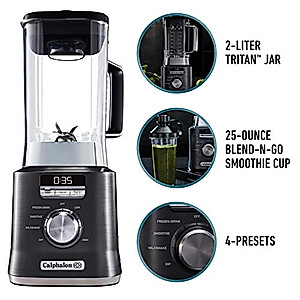 Calphalon Auto-Speed 68 Oz Blender with Blend-N-Go Smoothie Cup and BPA-free Tritan Jar | 1100-Watt Base, Dark Stainless Steel