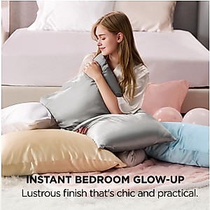 Bedsure Satin Pillowcase for Hair and Skin Queen - Silver Grey Silk Pillowcase 2 Pack 20x30 inches - Satin Pillow Cases Set of 2 with Envelope Closure, Gifts for Women Men