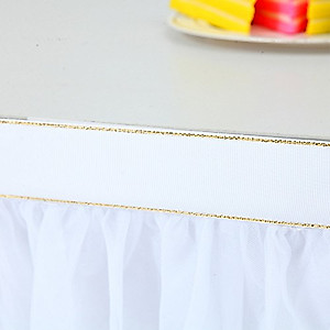 6ft White Tulle Table Skirt for Rectangle or Round Tables Tutu Table Skirt White Ruffle Table Cloth for Wedding Bridal Shower Baptism Birthday Party Christening Banquet Table Decorations(L6(ft)H 30in)