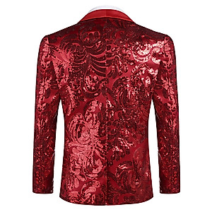 COOFANDY Red Sequin Blazer Men Shiny Christmas Floral Tux Dinner Jackets Stage Blazers Christmas Prom Party Red, S
