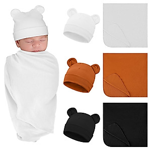 Liitrsh 3 Pack Preemie Swaddle Blankets and Hat Set Preemie Baby Boy Clothes Swaddle Set Preemie Wrap Receiving Blankets Preemie Hat for Preemie Girls