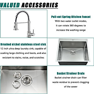 WMXQX 25 Inch Drop In Utility Sink with Faucet, 25"x22"x12" Drop In Laundry Sink Laundry Utility Sink 16 Gauge Stainless Steel Utility Sink 12" Deep Single Bowl Laundry Room Sink