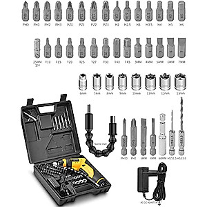 VIGRUE Cordless Screwdriver, Rechargeable Electric Screwdriver with 45 Free Accessories, Battery Indicator, 7 Torque Setting, 2 Position Handle with LED Light, Flexible Shaft