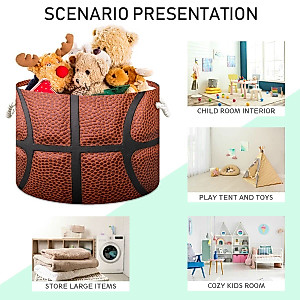ALAZA Basketball Ball Texture Liner Storage Box Toy Basket Laundry Storage Organizer Bins with Handles Large Baskets for Living Room Nursery Decor