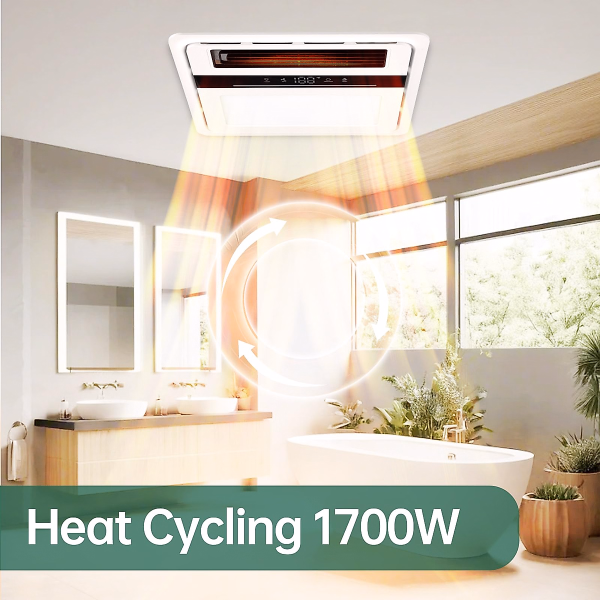 VallisCo Bathroom Exhaust Fan with Light and Heater 4 in 1 Bathroom Fan with Heater for Ventilation, Lighting, Warming, and Drying Powerful & Quiet Bathroom Fan with Light and Heater for Comfort