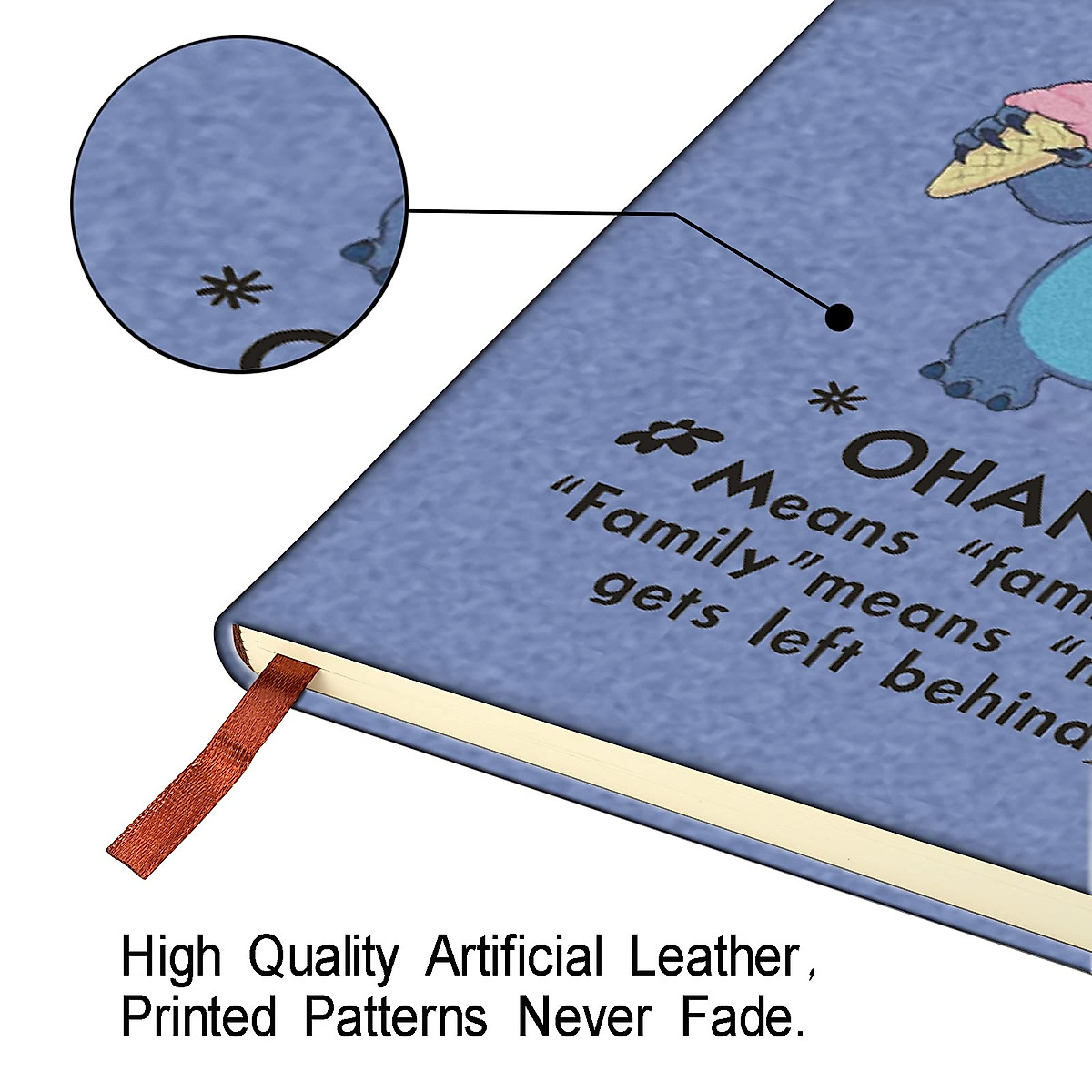 WHLBHG Stitch Gifts Ohana Gift Ohana Means Family Leather Lined Journal Notebook A5 Size Writing Notebook Funny Cartoon Movie Fans Gift Friendship Gift (Stitch Ohana blue)