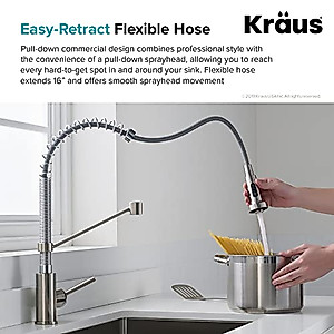 KRAUS 24-inch 18 Gauge Pax Laundry and Utility Sink Combo Set with Bolden 18-inch Kitchen Faucet and Soap Dispenser, Stainless Steel Chrome KHU24L-1610-53SSCH