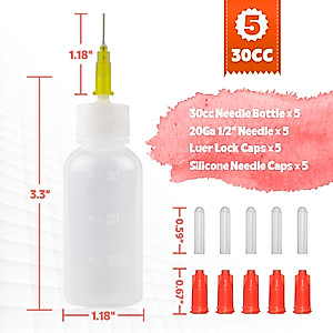 FJNATINH 30cc Needle Glue Bottle, Needle Tip Squeeze Bottle, Precision Tip Applicator Bottles, 5 Pack