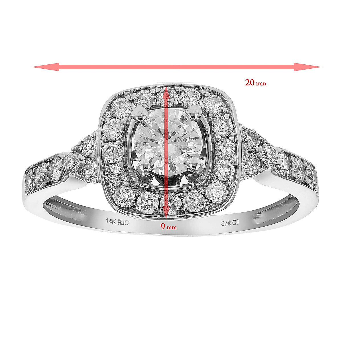 Vir Jewels 3/4 cttw Diamond Halo 4-Prong Wedding Engagement Ring Cushion 14K White Gold Size 6.5