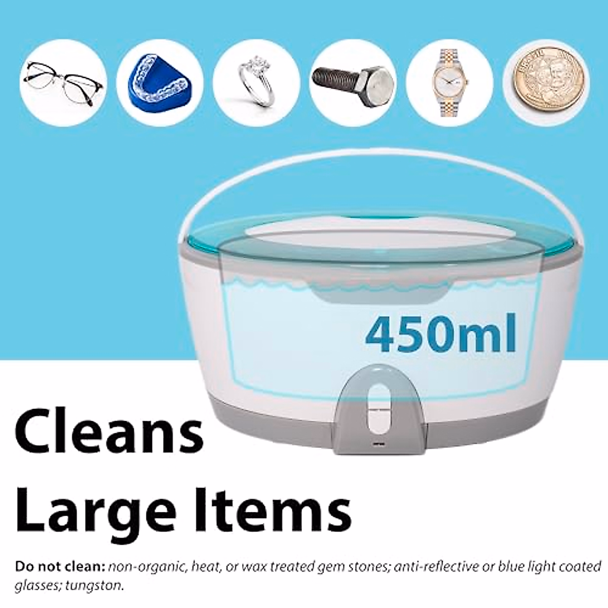 ETONVILLE Ultrasonic Retainer Cleaner Machine | Perfect for Dentures, Mouth Guards and Jewelry | Easy to Fill & Dump with Removable Tank