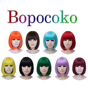 Bopocoko White Wigs for Women 12'' Short White Bob Hair Wig with Bangs Natural Synthetic Soft Wig Cute Colored Wigs for Daily Party Halloween BU027WH