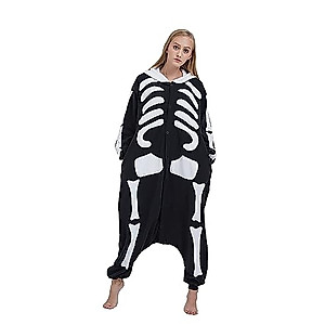 Adult Animal Onesie Pajamas, Men and Women's Skeleton Cosplay Costume Sleepwear, One-Piece Unisex Homewear Medium