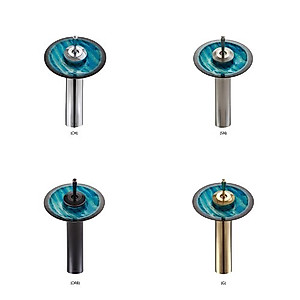 AUS Nature Series™ Blue Glass Bathroom Vessel Sink and Waterfall Faucet Combo Set with Matching Disk and Pop-Up Drain, Satin Nickel Finish