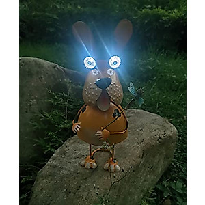 GDF Garden Dog Statues with Solar LED Lights, Luminous Eyes, Metal Yard Decor, Outdoor Whimsical Figurine Lighted Outdoor Decorations for Garden,Lawn,Porch
