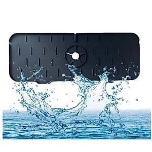 Sink Splash Guard for Kitchen, Silicone Faucet Splash Catcher, Faucet Drip Catcher, Faucet Mat for Kitchen Sink, Drip Guard for Sink (Black)
