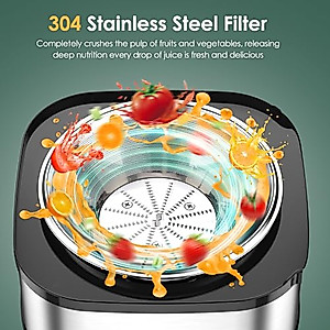 Juicer Machines, KOIOS 600W Centrifugal Juicer Extractor with 3 Speeds, 2.5'' Feed Chute for Fruit and Vegetable, 304 Stainless Steel,Easy to Clean,Anti-drip,BPA Free, Included Brush,Black