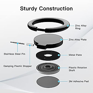 JETech Cell Phone Ring Holder, 360 Degree Rotation Metal Finger Grip Adjustable Cellphone Stand for Magnetic Car Mount, Compatible with iPhone, Galaxy, Pixel and More Smartphone (Black)