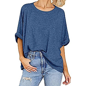 DASAYO Women Plus Size Tshirts Tops Crew Neck Solid Half Sleeve Shirt Tunic Comfy Casual Summer Plain Loose Blouse T Shirts