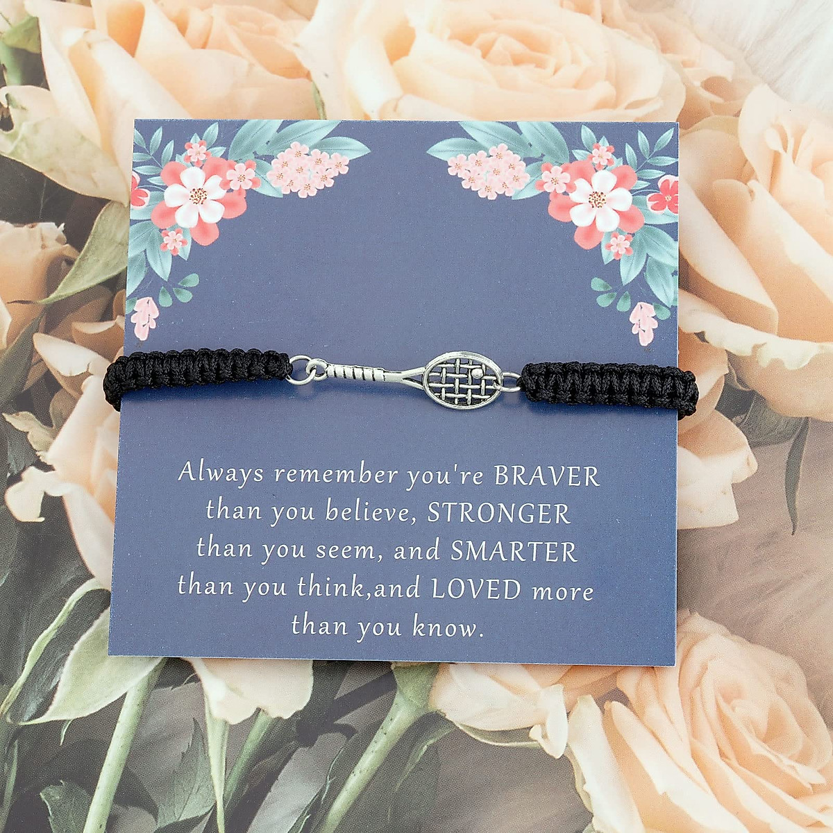KUIYAI Tennis Racquet Gift Tennis Lovers Gift Always Remember You are Braver Stronger Smarter Than You Think Bracelet Future Tennis Player Gift Coach Gift Team Gift (TennisBrace-blk)