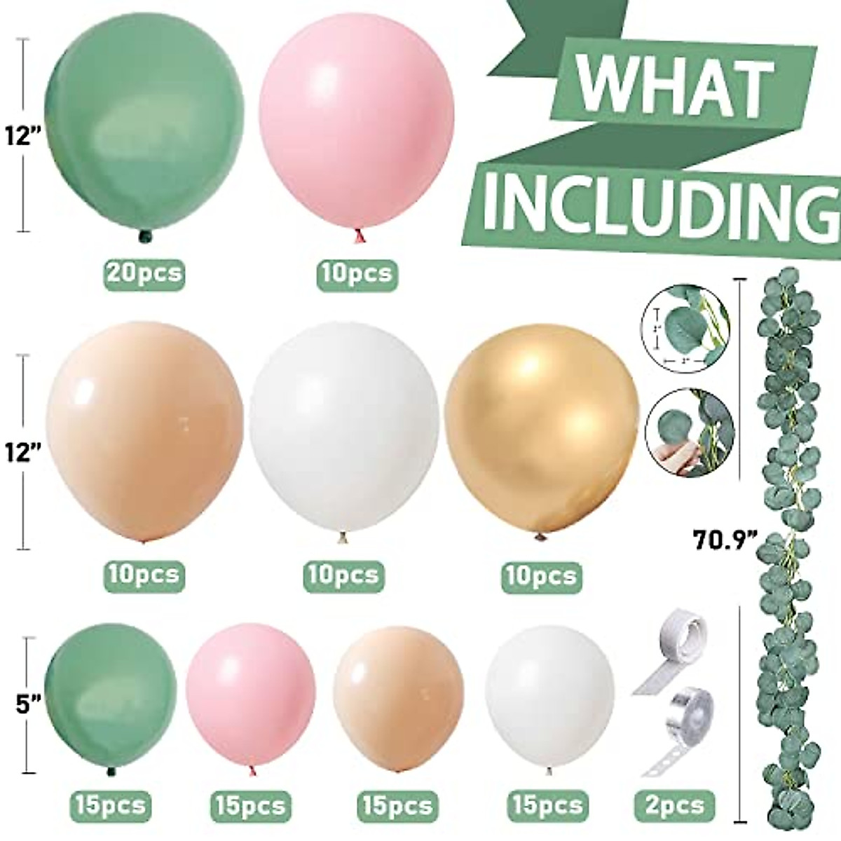 124PCS Sage Olive Green Blush Pink Peach Balloons Balloon Garland Arch Kit, Artificial Vines Eucalyptus Garland, We Can Bearly Wait Boho Gender Reveal Baby Shower Birthday Party Decorations for Girls