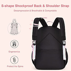 FANDARE School Bags Children's Backpacks Girls Boys Primary School Daypacks Student Lightweight Colourful Bookbag for 3-6 Grade Daughter Son Campus Travel Hiking Backpack Waterproof Nylon Black