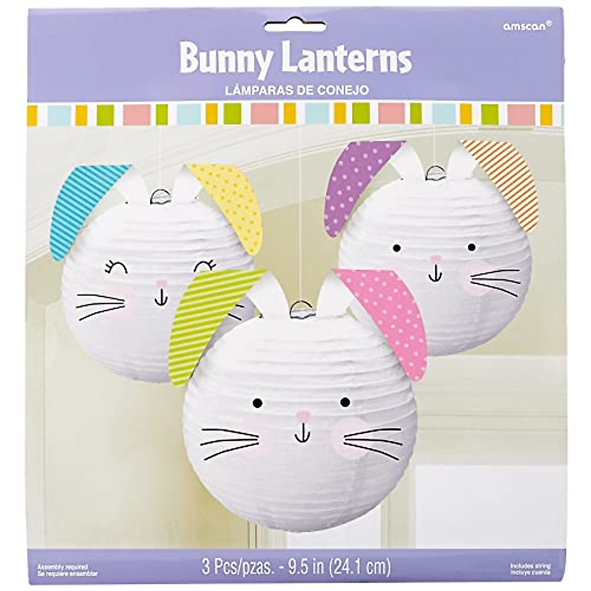 amscan Multicolored Bunny Shaped Paper Lanterns, 3 Ct. | Easter Decoration