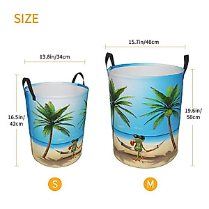 Foruidea Summer Green Frog Laundry Basket,Laundry Hamper,Collapsible Storage Bin, Oxford Fabric Clothes Baskets,Nursery Hamper For Home,Office,Dorm,Gift Basket