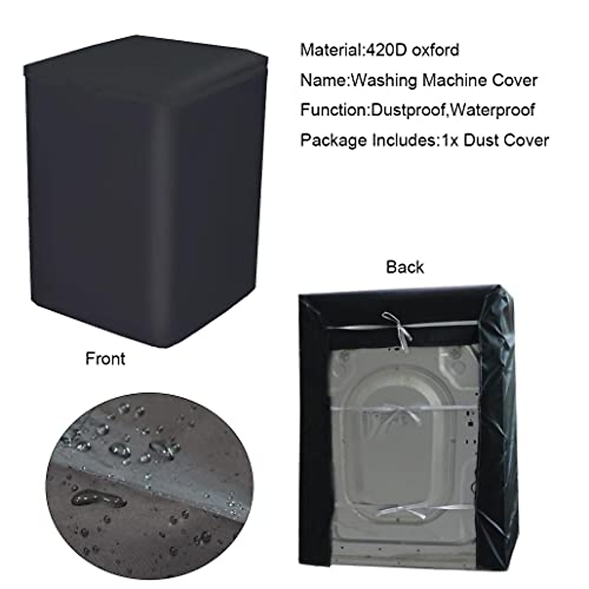 SUNSURE Washing Machine Cover Dustproof Waterproof Black Top Load Machine Protection Cover Dryer Cover for Indoor/Outdoor Top Load Washer Parts & Accessorie (XL-22.5x24.5x37.5inch)