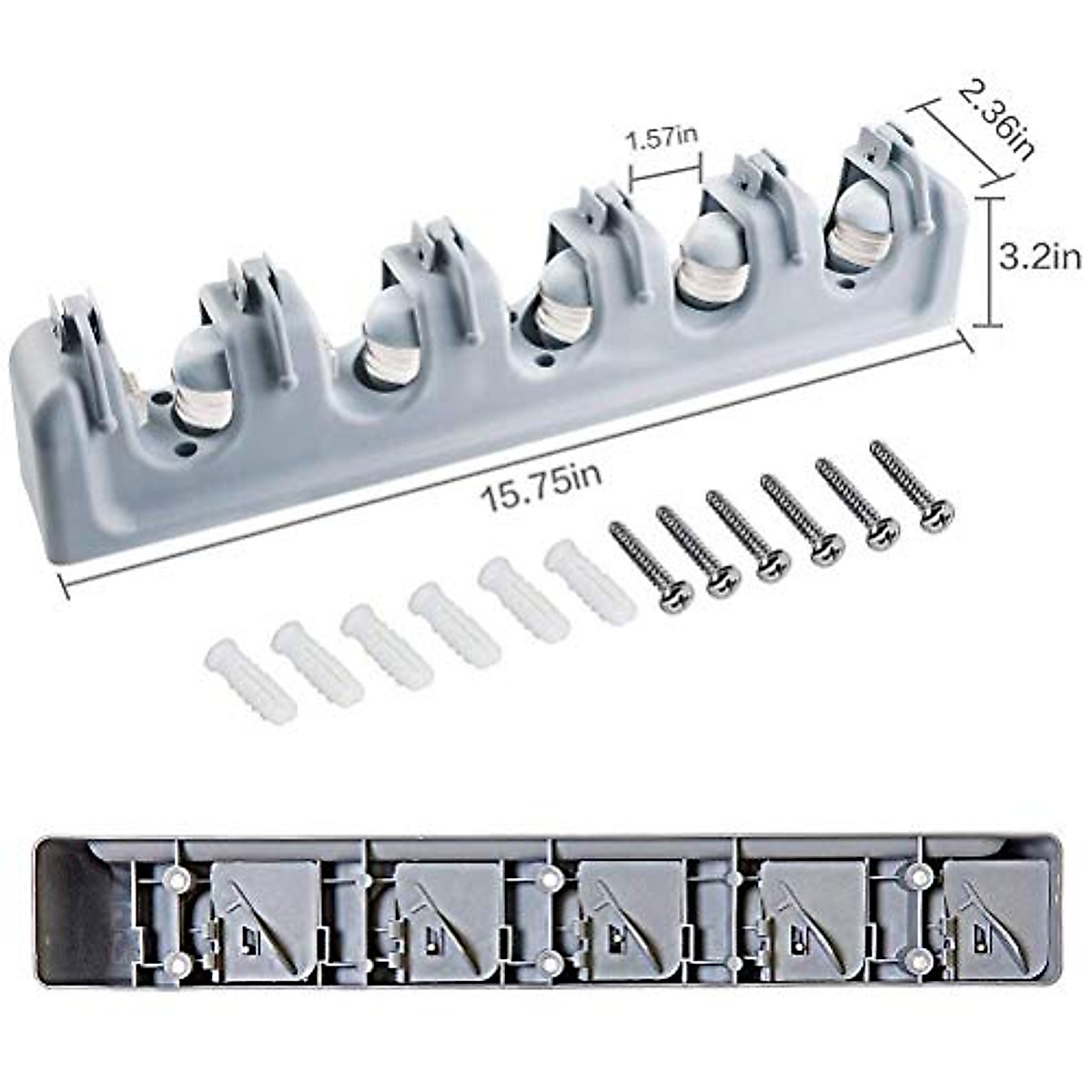 Mop and Broom Holder, Multipurpose Wall Mounted Heavy Duty Tool Organizer Storage Hooks,Ideal Broom Hanger for Kitchen Garden and Garage laundry room,5 Position with 6 Hooks