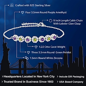 Gem Stone King 925 Sterling Silver Purple Amethyst and Green Peridot Tennis Bracelet For Women (1.22 Cttw, Gemstone February Birthstone, 7 Inch with 2 Inch Extender)