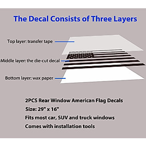 Zxiaochun 2PCS Rear Window American Flag Decals for Car SUV Trucks, Universal Back Side Window USA Flag Vinyl Sticker, Comes with Installation Tools, Matte Black (29" x 16")