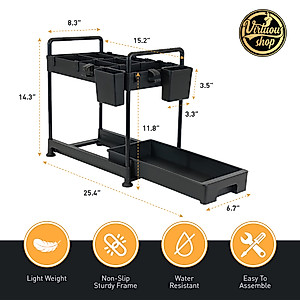 Under Sink Bathroom and Kitchen Cabinet Organizer, Countertop organizer, 2-Tier Sliding Large Capacity Storage Drawer With Hooks, Bathroom And Kitchen Organization And Storage, Multipurpose organizer