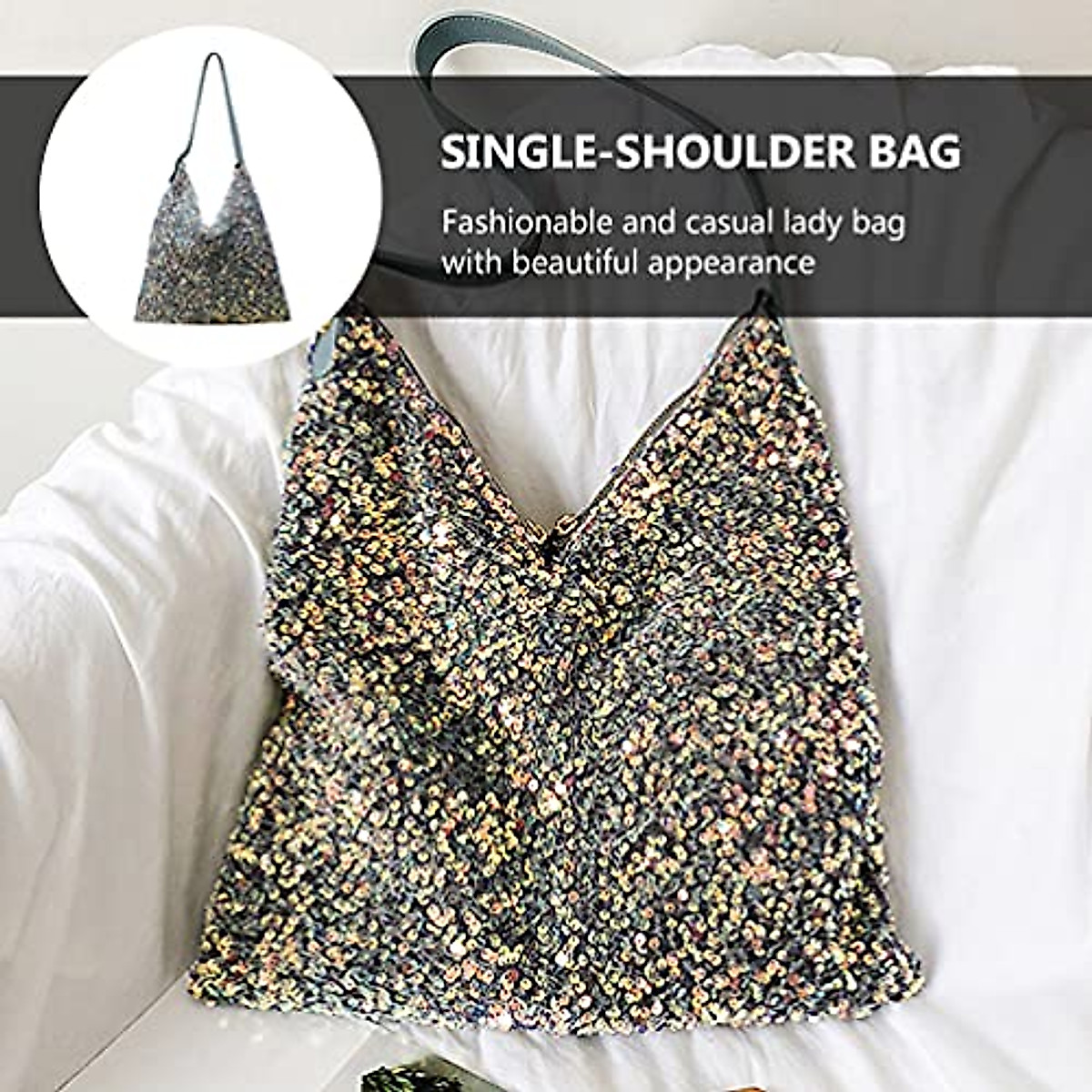 VALICLUD Womens Sequins Tote Bag Sparkling Shoulder Bag Handbag Portable Shopping Bag