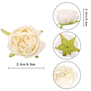 IPOPU White Roses Artificial Flowers Heads Bulk, 25pcs Vintage Dried Flowers Artificial Rose Heads Silk Fake Rose for Wedding Centerpieces for Dining Table Decor Wall Flowers Decorations (Off White)