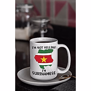 Funny Suriname Pride Coffee Mugs, I'm Not Yelling I'm Surinamese Mug, Gift Idea for Surinamese Men and Women Featuring the Country Map and Flag, Proud Patriot Souvenirs and Gifts