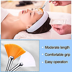 Spa Facial Set: 10 Headbands, 50 Compressed Sponges, 10 Fan Brushes - White Towel Head Wrap for Face Wash, Mask Application, and Makeup Removal