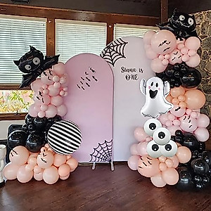 Pink Halloween Party Decorations for Girls, 139PCS Pink Black Purple Balloons Arch Kit with Bat Ghost Spider Mylar Balloon for Girls Kids Halloween Birthday Baby Shower Party Supplies…